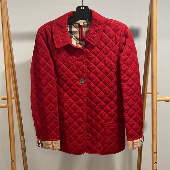 Burberry | Jackets & Coats | Brand New Burberry Brit Red Quilted Jacket ...